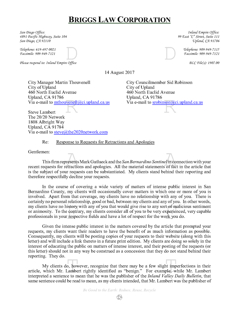 The Sentinel’s Response To The Thouvenell, Robinson & Lambert Demands ...